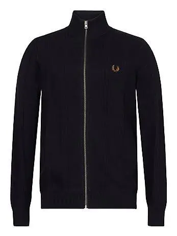 Fred Perry Cotton Knitted Zip Cardigan With Logo Embroidery - Black