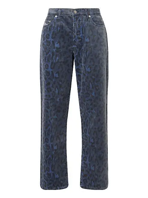 AWAKE NY Leopard-print Straight-leg Corduroy Trousers - Navy