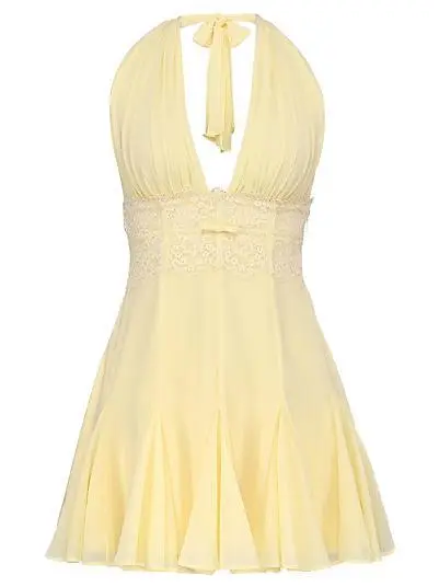 House Of Cb Ailani Halter Neck Mini Dress - Butter Yellow