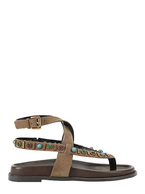 Kurt Geiger Ronny Flat Suede Sandals - Brown
