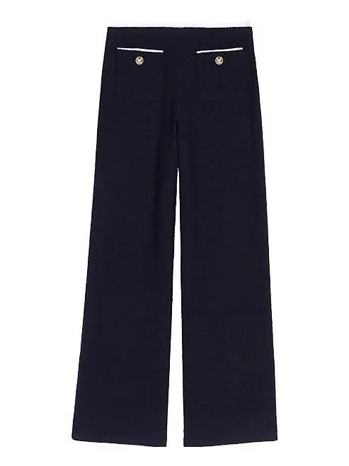 Maje Straight-leg Tweed Cotton-blend Trousers - Navy