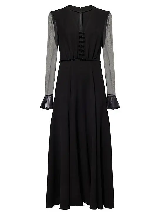 Valentino Garavani Bow-embellished V-neck Silk Midi Dress - Nero