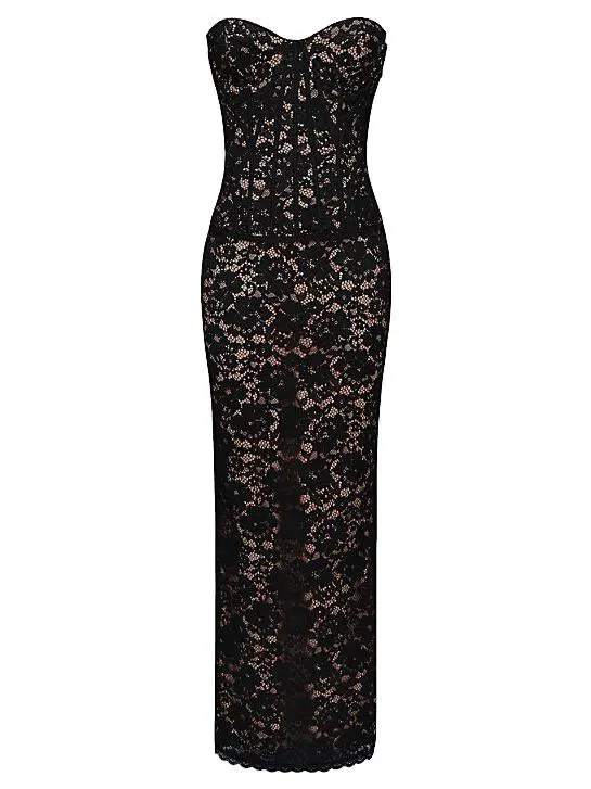 House Of Cb Solaine Corded Lace Maxi Dress - Black + Blush