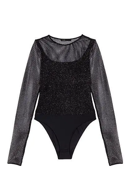 Maje Long-sleeved Stretch-mesh Bodysuit - Black