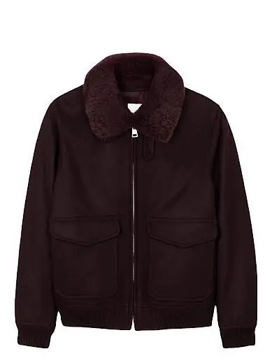 Sandro Shearling-collar Wool-blend Aviator Jacket - Chocolate