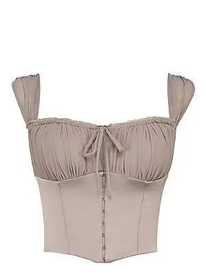 House Of Cb Anja Cropped Satin Top - Mocha