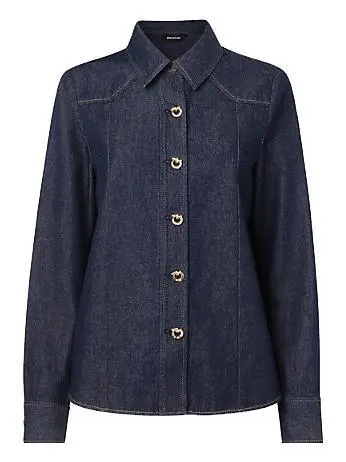 Whistles Long-sleeved Contrast-stitched Denim Shirt - Navy