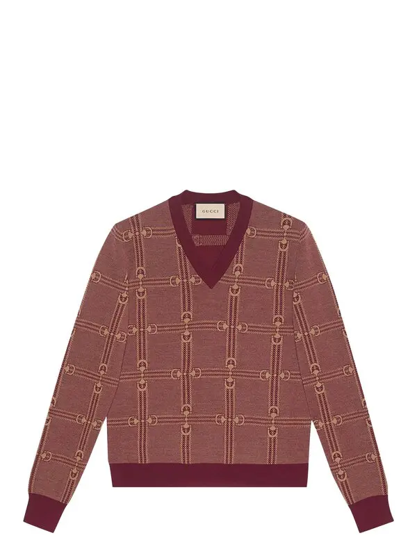Gucci Horsebit Jacquard Knit Sweater - Red