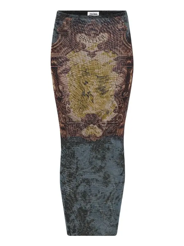 JEAN PAUL GAULTIER Médaillon Printed Mesh Long Skirt - Black