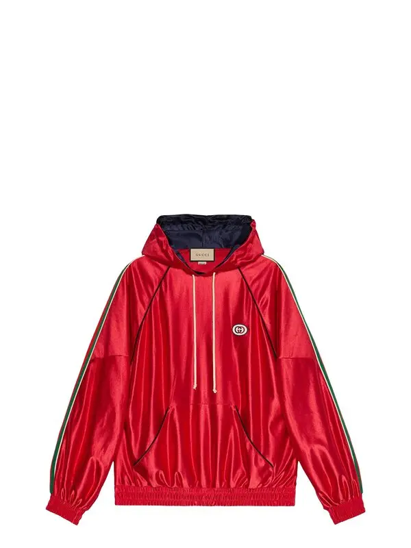 Gucci Shiny Jersey Hooded Sweatshirt With Web - Red