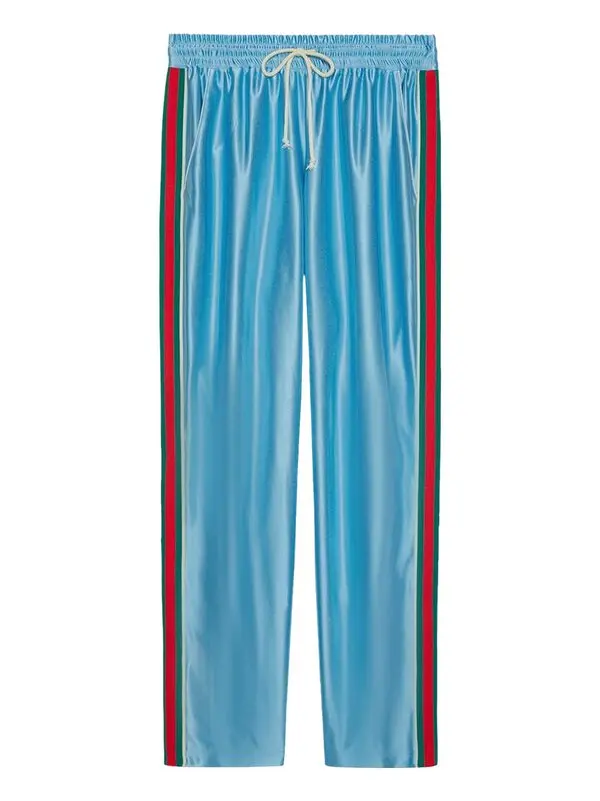 Gucci Shiny Jersey Jogging Pant With Web - Blue
