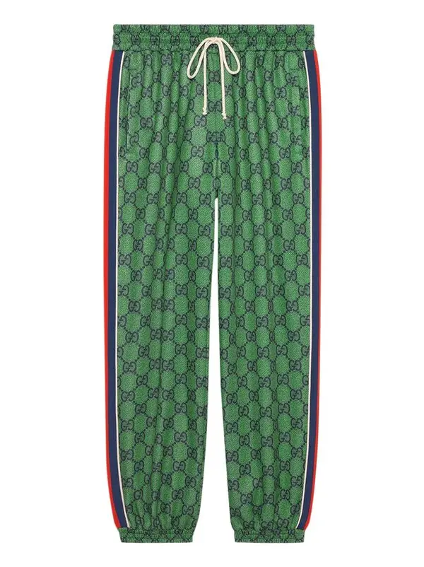 Gucci Gg Jersey Jogging Pant With Web - Green