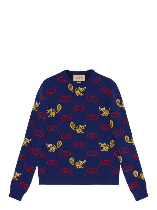 Gucci Gg Animal Wool Sweater - Blue