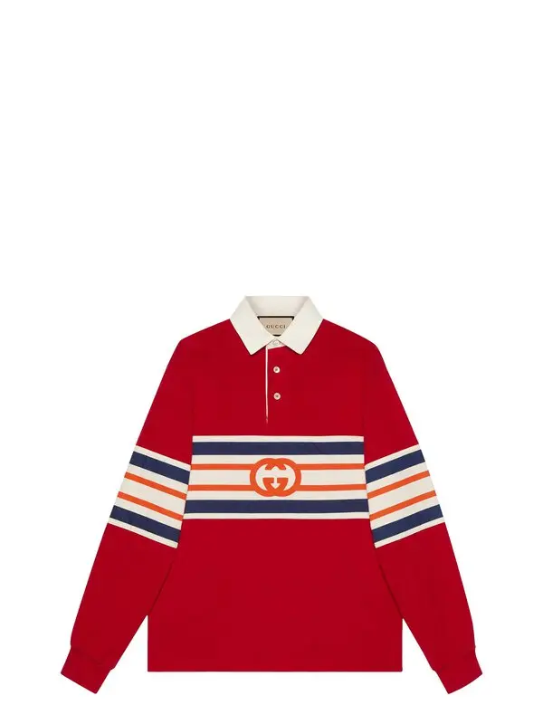 Gucci Jersey Polo Sweatshirt With Interlocking G - Red