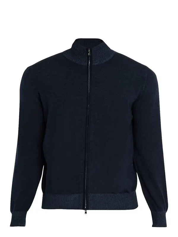 Fioroni Wool Vanise Full-zip Sweater - Blu A Campione