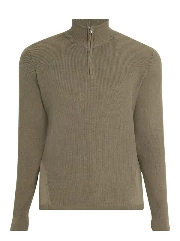 Sease Waffle Knit Half-zip Pullover - Bronze Olive