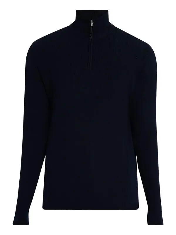 Sease Waffle Knit Half-zip Pullover - Midnight Blue