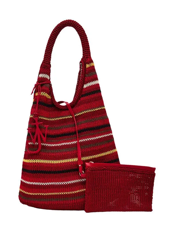JW Anderson Striped Knit Hobo Bag - 452 Red Multi