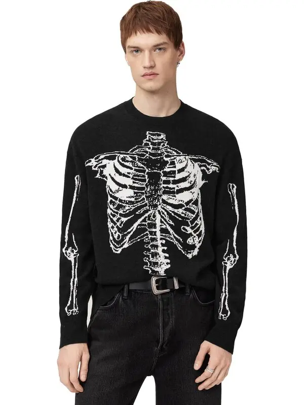 ALLSAINTS Skelli Crew Neck Wool Sweater - Black