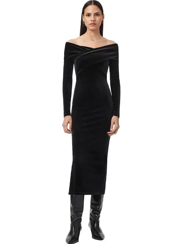 ALLSAINTS Delta Velvet Midi Dress - Black