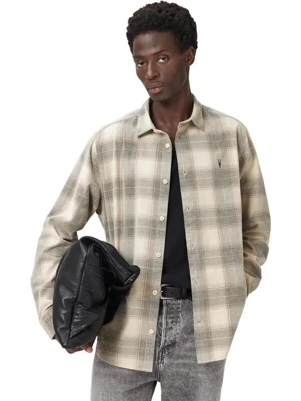 ALLSAINTS Yuki Ramskull Check Shirt - Sandshell Taupe