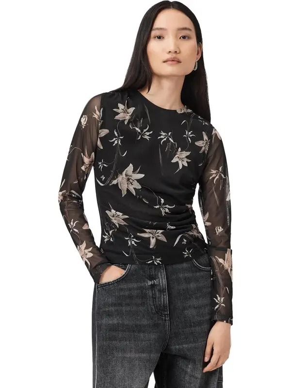 ALLSAINTS Caia Floral Mesh Top - Brown