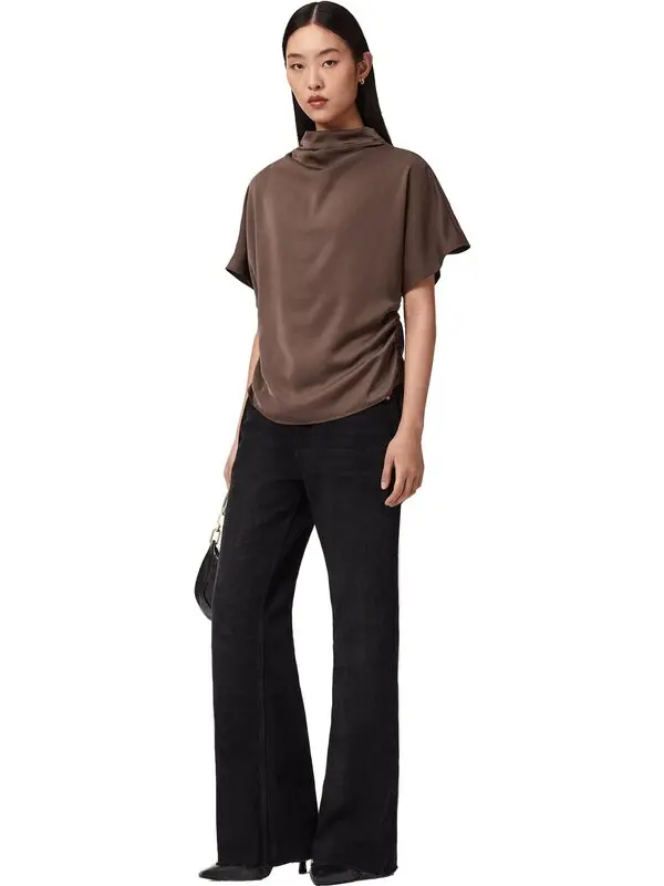 ALLSAINTS Leslie Satin Top - Pot Brown
