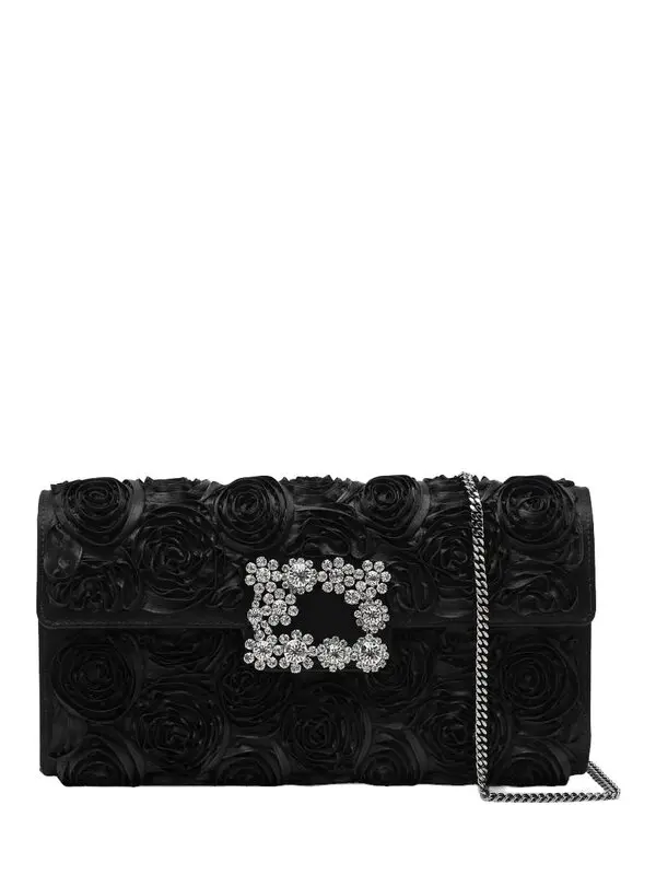 ROGER VIVIER Flower Clutch Bag With Jeweled Buckle - Black