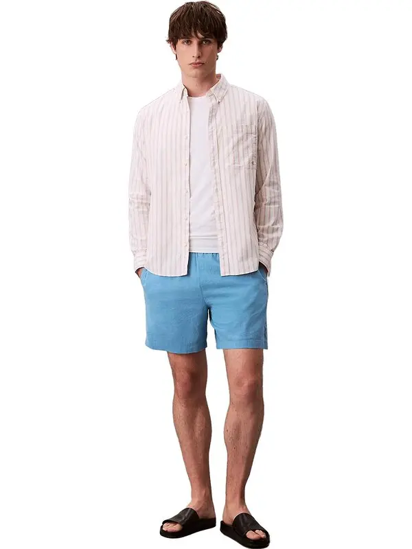 Calvin Klein Linen-cotton Pull-on Shorts - Blue Steam