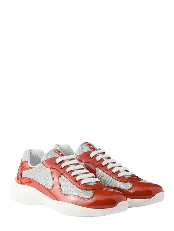 Prada Patent Leather And Technical Fabric Sneakers - Orange