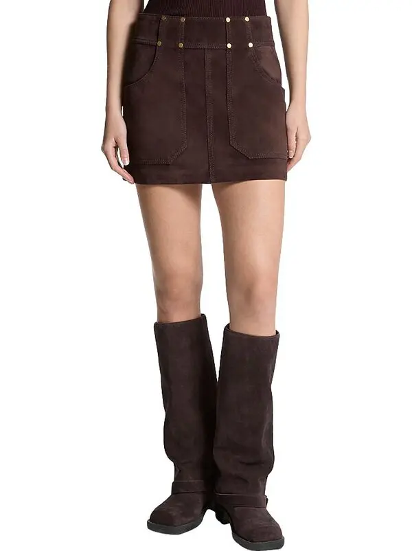 Michael Kors Suede Studded Mini Skirt - Chocolate