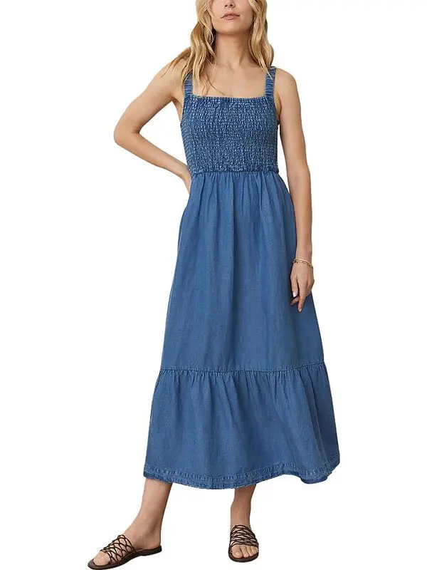 Marine Layer Selene Smocked Maxi Dress - Medium Wash