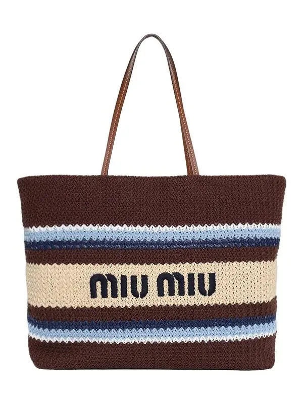 Miu Miu Raffia Woven Tote Bag - A