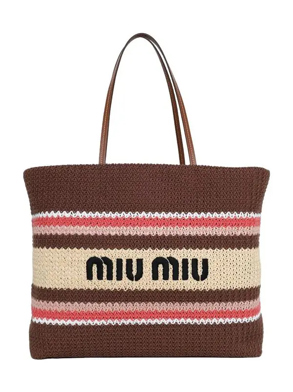 Miu Miu Raffia Woven Tote Bag - Brown