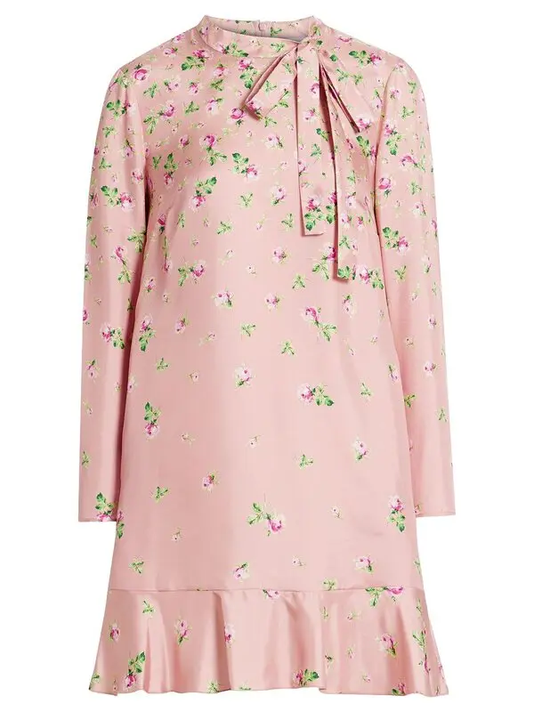 Red Valentino Floral-print Silk-twill Mini Dress With Pussy-bow - Baby Pink
