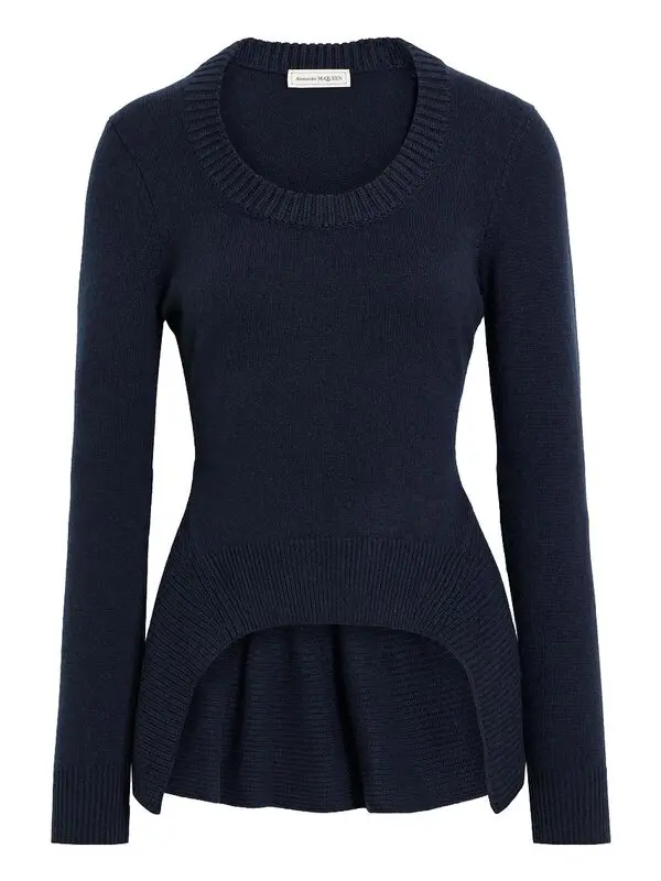 Alexander McQueen Cashmere Peplum Sweater - Navy