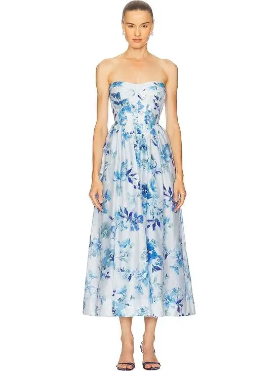 Bardot Lola Corset Midi Dress - Blue Floral