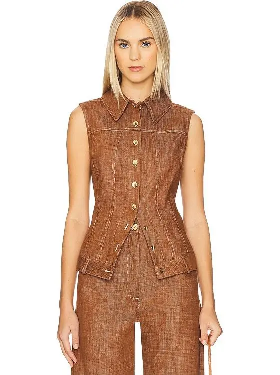 Matthew Bruch Collared Button-down Vest - Brown Denim