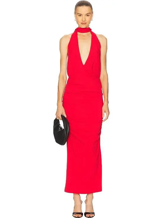 ROWEN ROSE Plunge Maxi Dress - Red