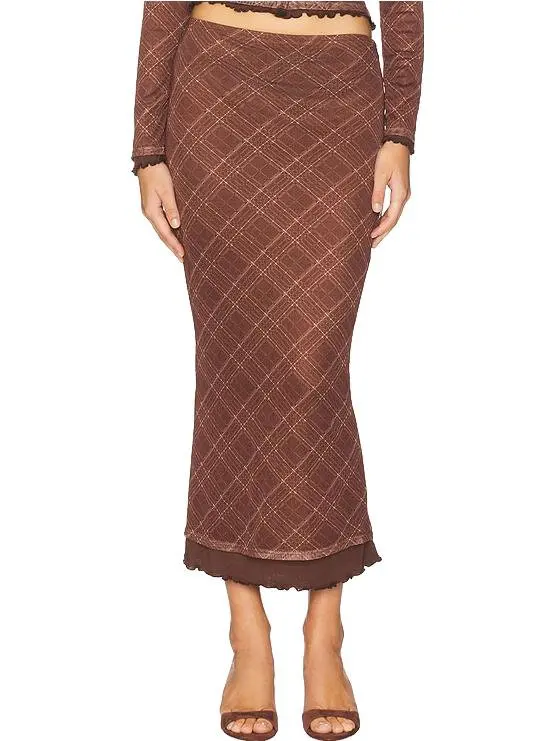 Line & Dot Richard Plaid Midi Skirt - Brown Multi