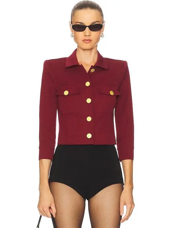 L'Agence Kumi Cropped Fitted Jacket - Black Cherry