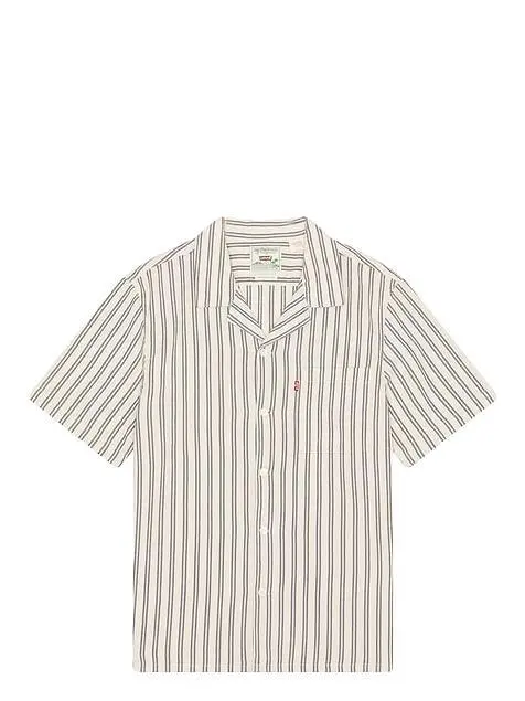 LEVI'S Sunset Standard Camp Shirt In White - Edison Stripe Navy