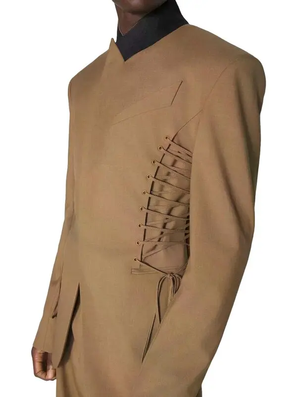 MUGLER Lace-up Panel Tailored Jacket - Brown