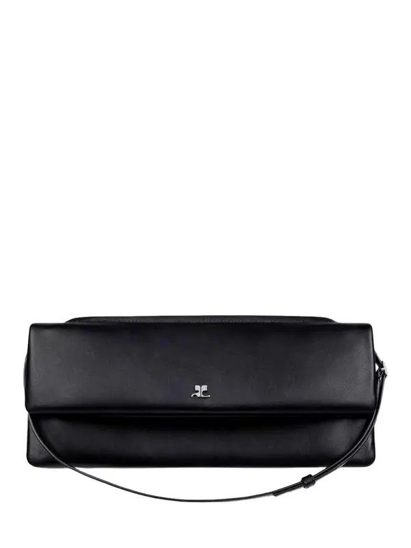 COURREGES Leather Flap Clutch - Black