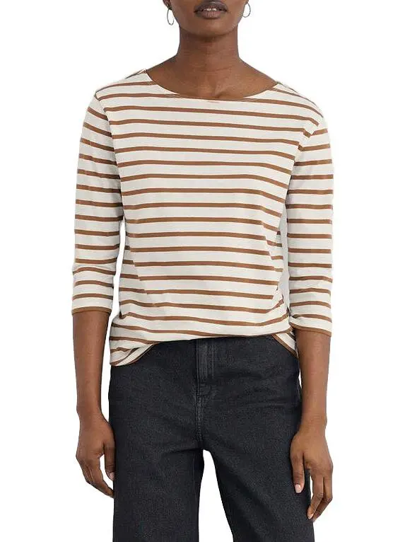 SEASALT CORNWALL Sailor Stripe Organic Cotton Top - Breton Chalk Toffee