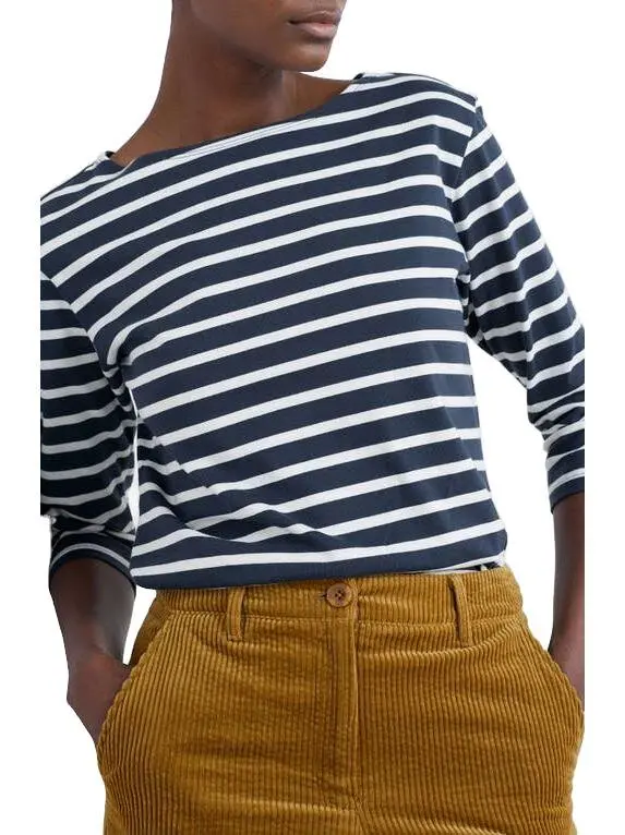 SEASALT CORNWALL Sailor Stripe Organic Cotton Top - Breton Maritime Chalk