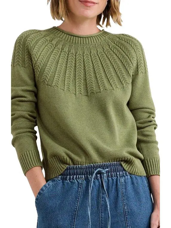 SEASALT CORNWALL Crewneck Organic Cotton Sweater - Knit Melange Moss
