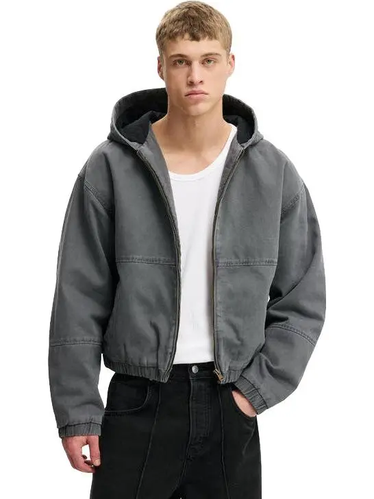 COTTON ON Cropped Hooded Bomber - Washed Black