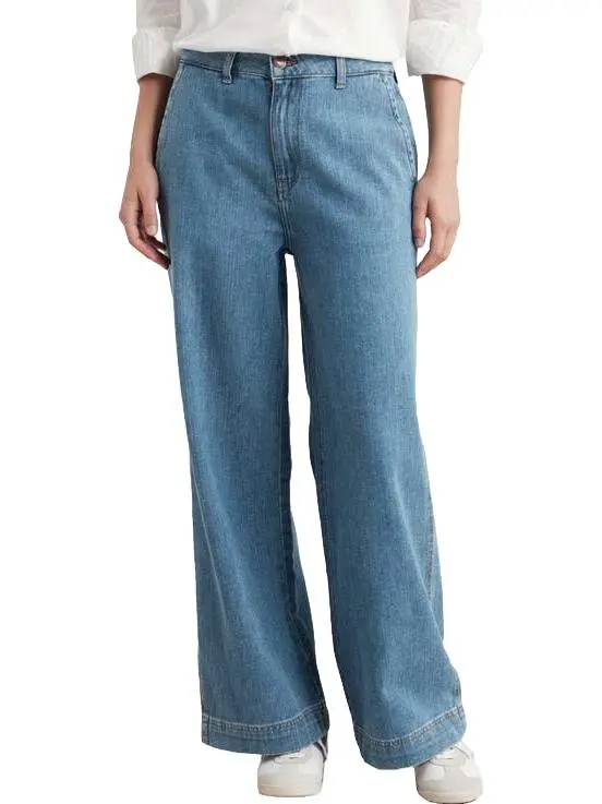 SEASALT CORNWALL Sennen Cove High Waist Wide Leg Jeans - Mid Wash Grain