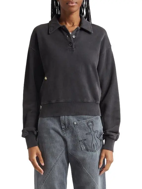 JW Anderson Cotton French Terry Polo Sweatshirt - Washed Black